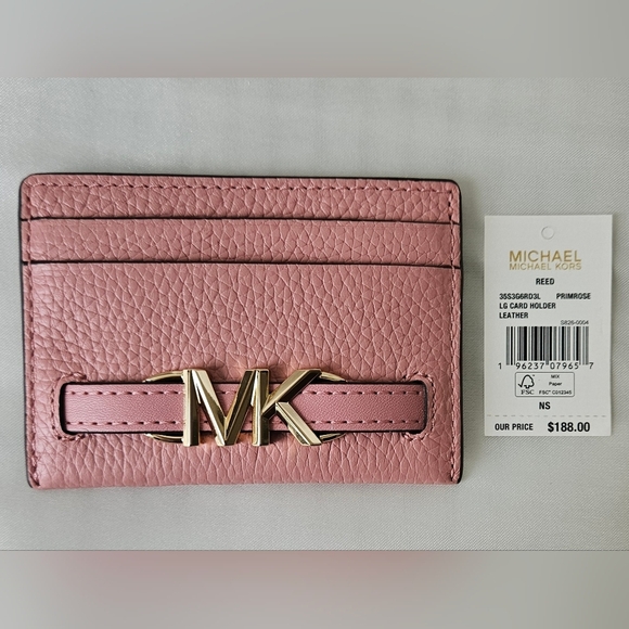 Michael Kors | Bags | Reed Large Pebbled Leather Card Case Primrose ...